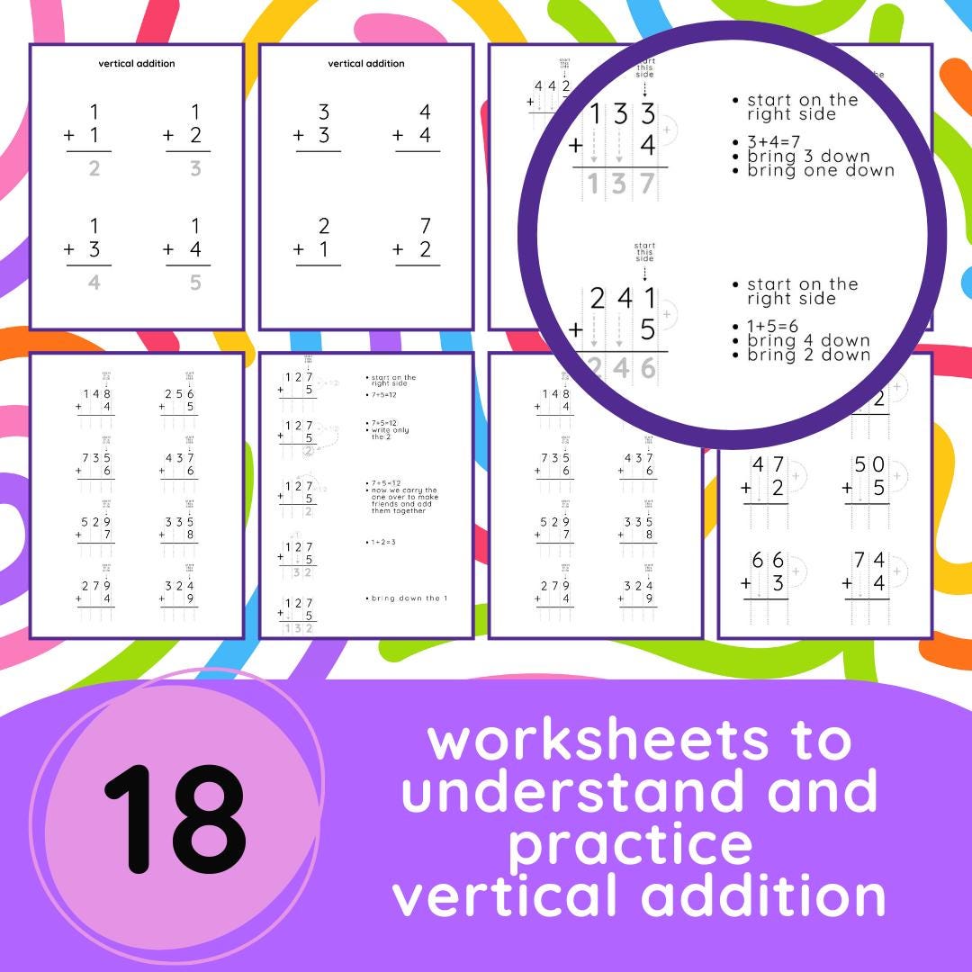 Vertical Addition Worksheets for Kids in Kindergarten and Primary ...