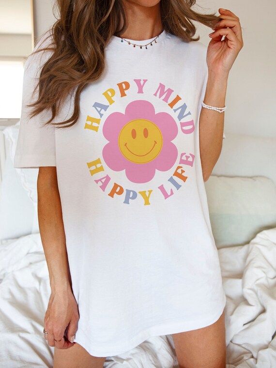 Happy Mind Happy Life T-shirt Aesthetic T-shirt Smiley Face | Etsy