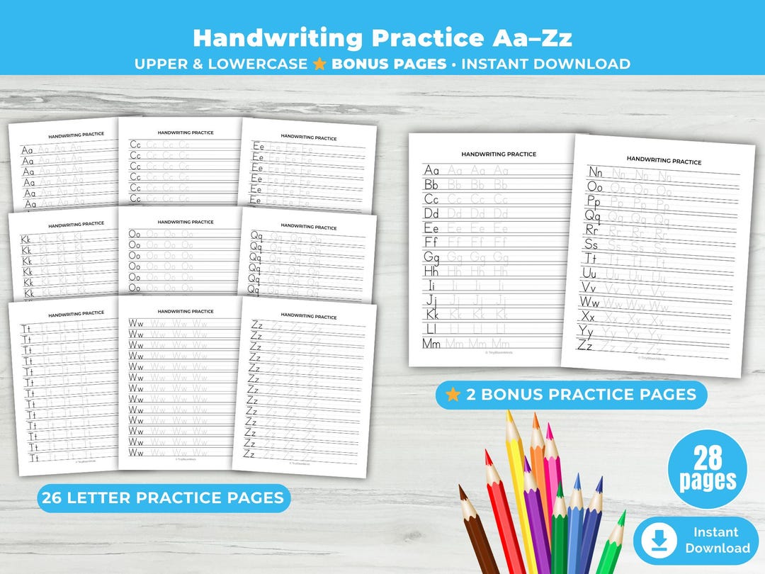 Handwriting Practice Aa-zz Uppercase Lowercase Alphabet Tracing ...