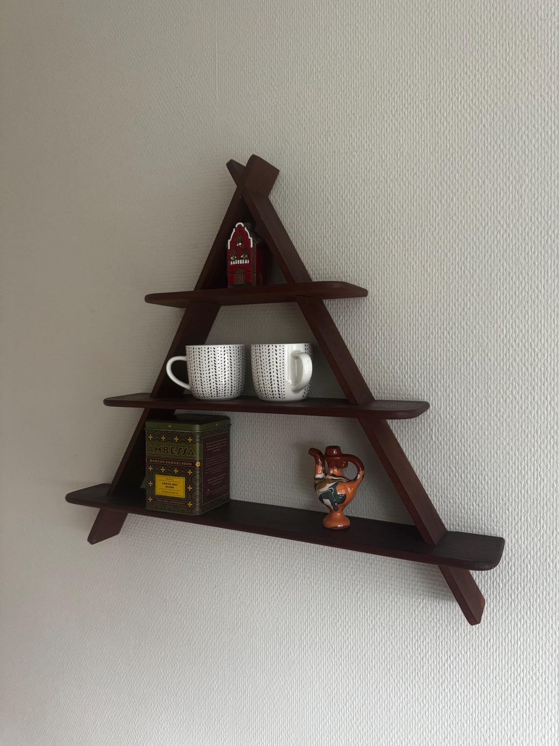 Triangular Shaped Three Tiered Teak Wall Mounted Shelf - Etsy