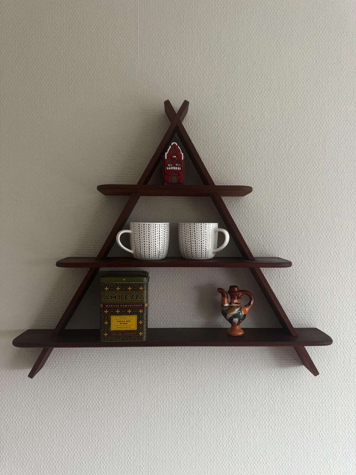 Triangular Shaped Three Tiered Teak Wall Mounted Shelf - Etsy