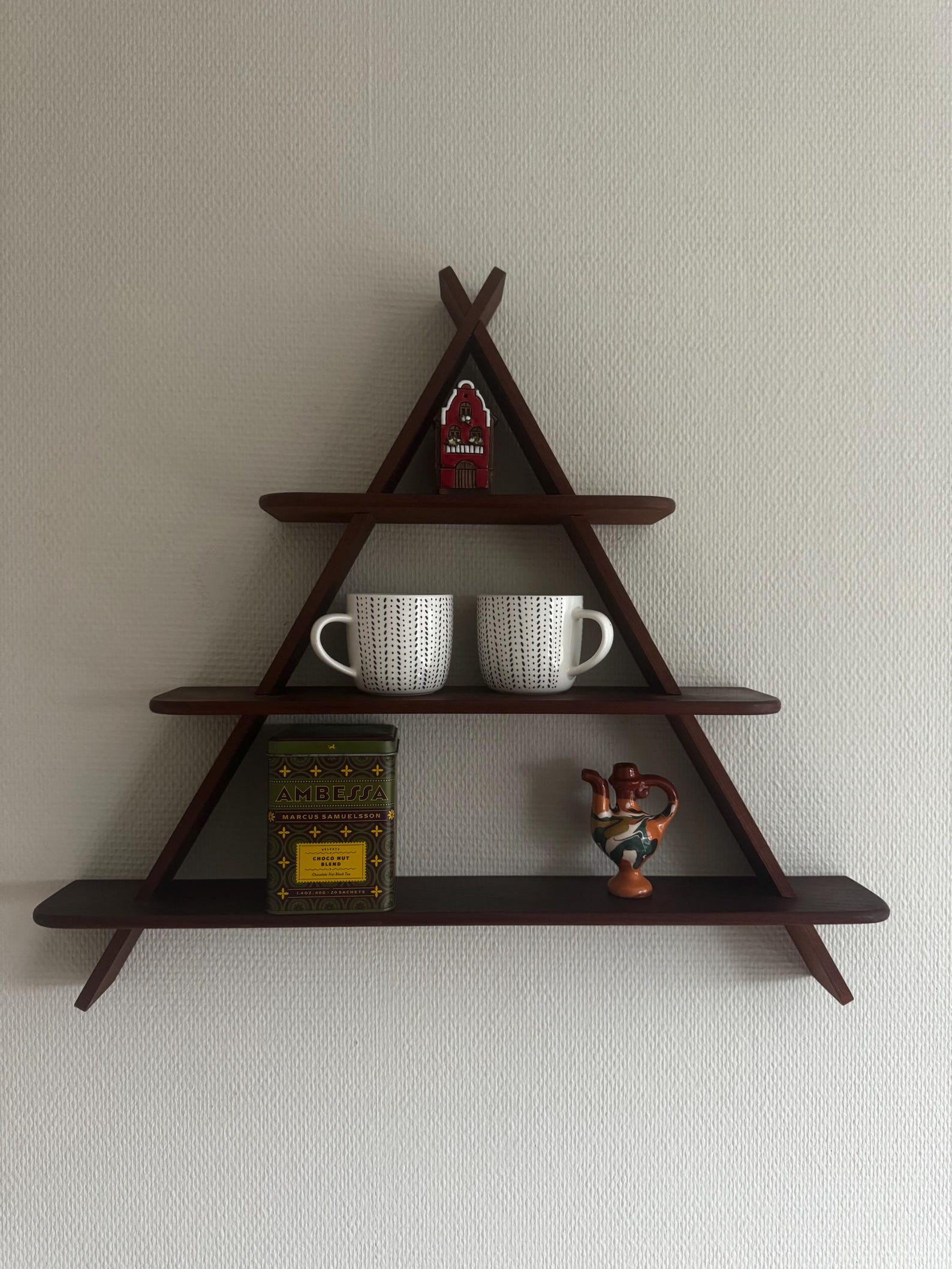 Triangular Shaped Three Tiered Teak Wall Mounted Shelf - Etsy