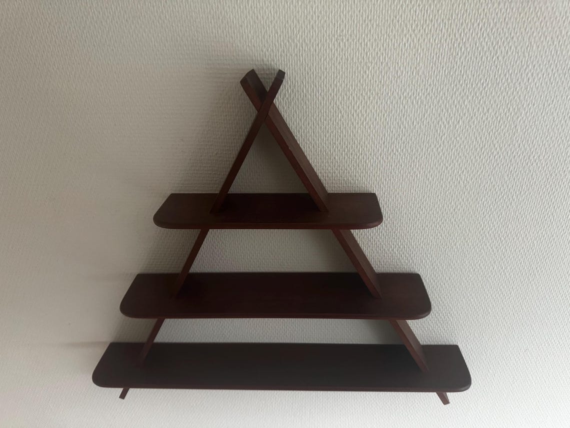 Triangular Shaped Three Tiered Teak Wall Mounted Shelf - Etsy