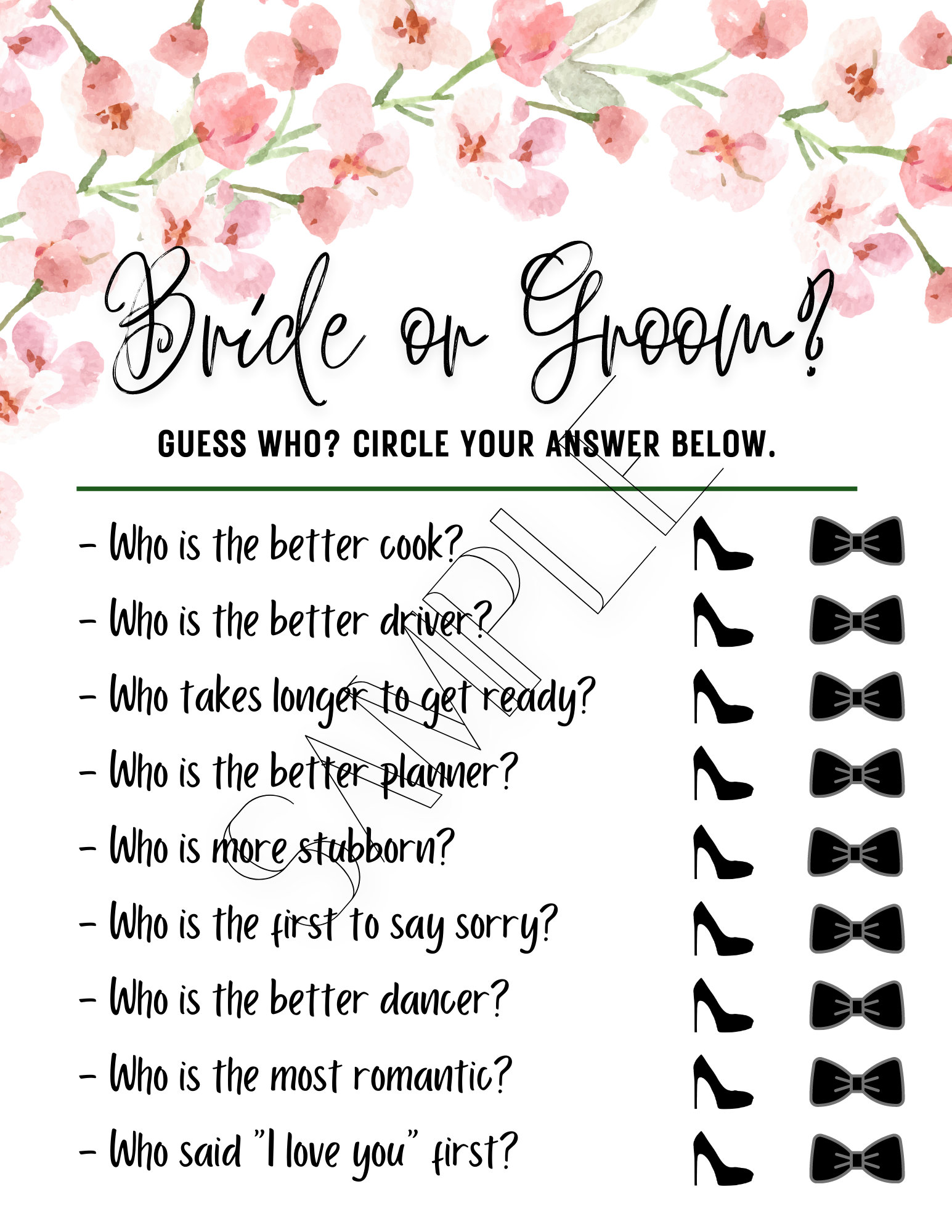 Bride Vs. Groom Party Game (bridal Shower, Engagement Party) - Etsy