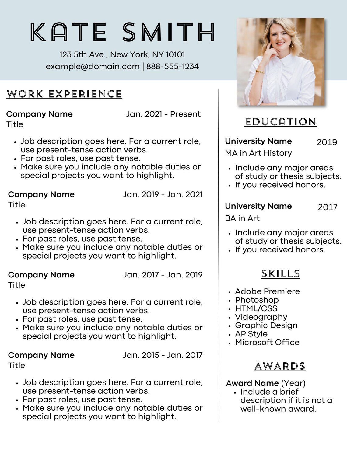 Modern Resume Template With Photo (editable Canva Template) - Etsy
