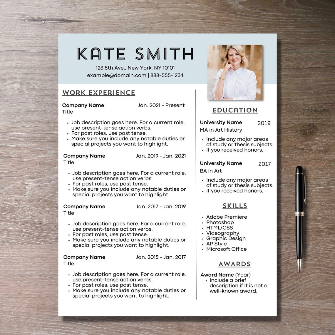 Modern Resume Template With Photo (editable Canva Template) - Etsy