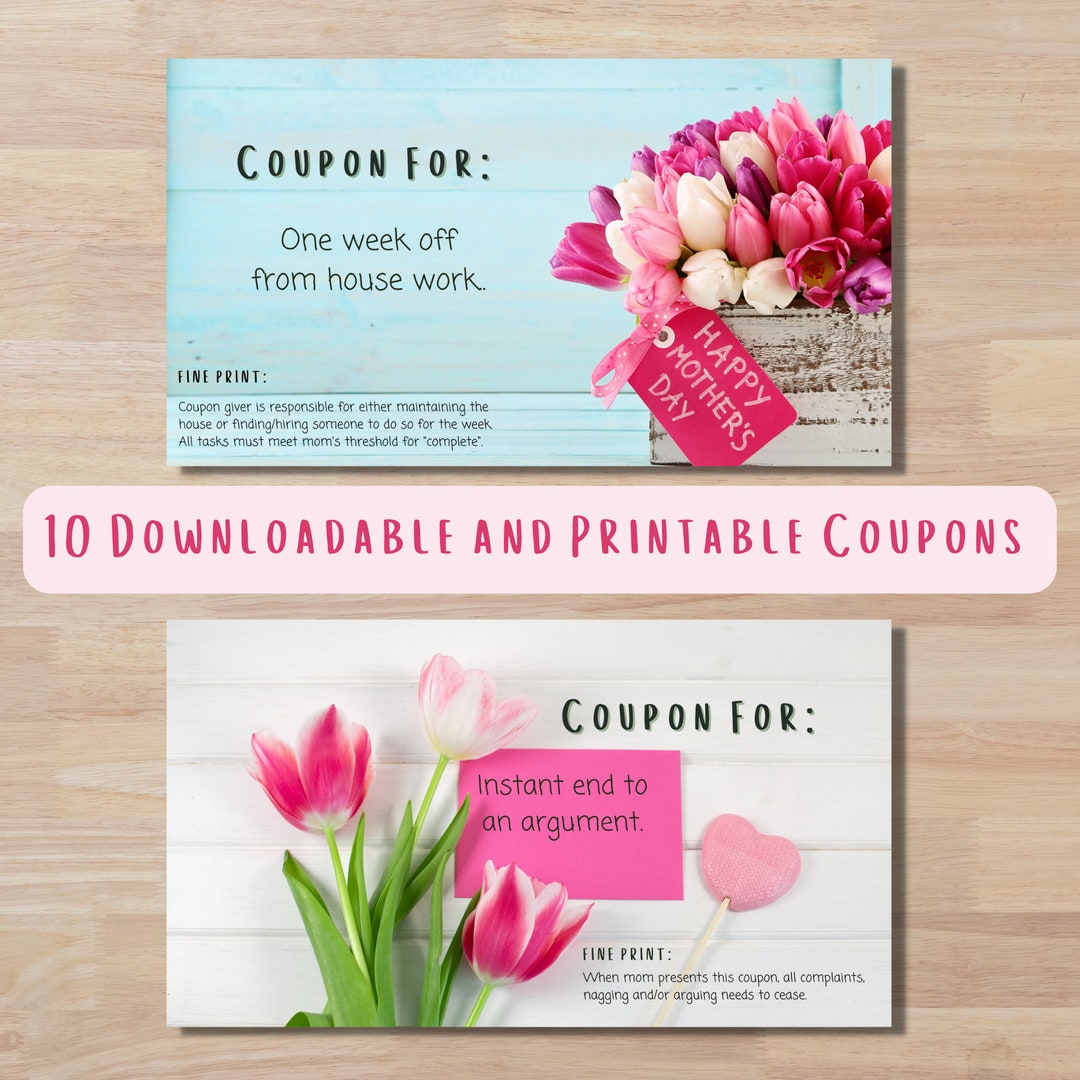 Mother's Day Coupons (printable & Downloadable 10-pack!) - Etsy