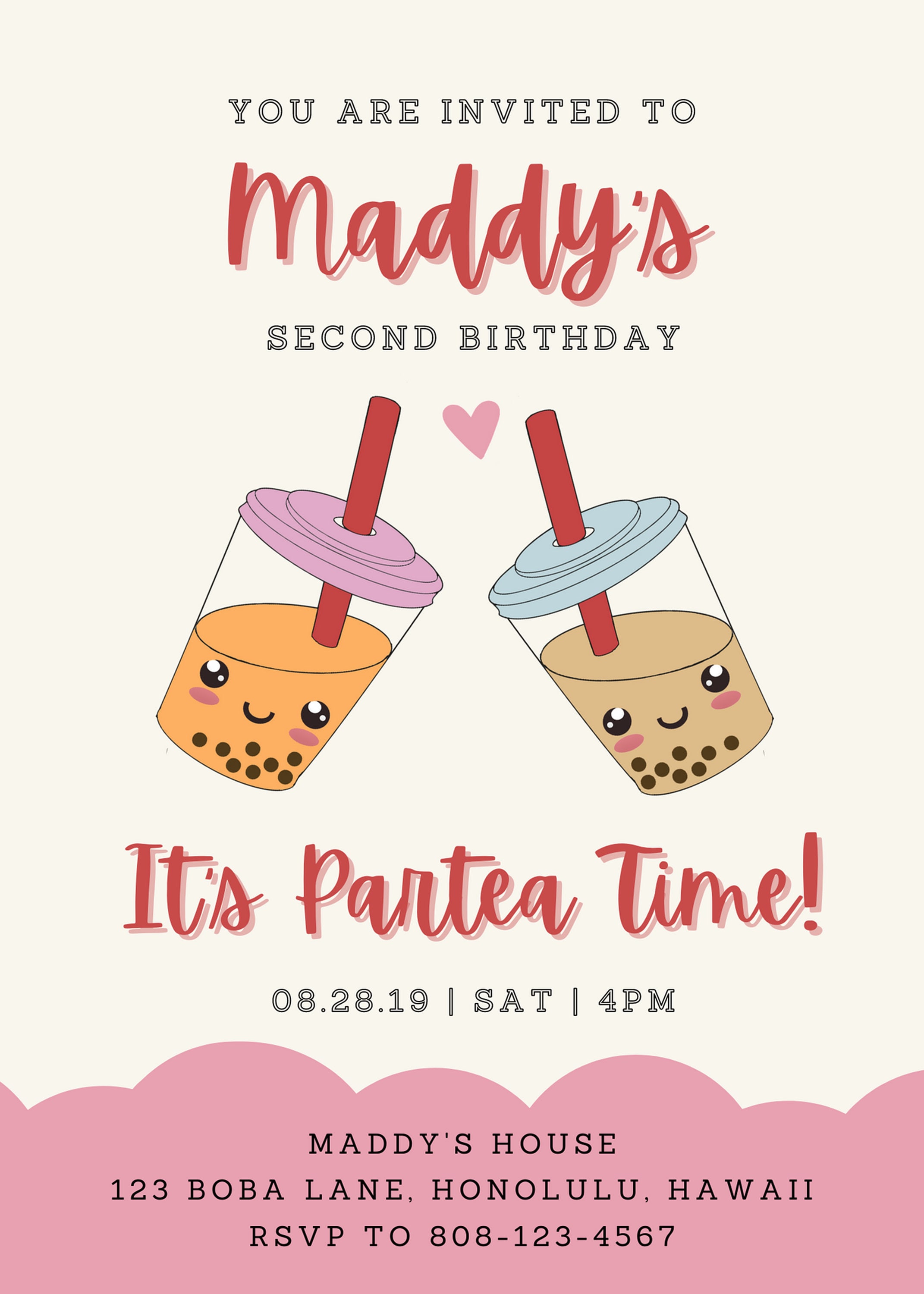 It's Partea Time Boba Milk Tea Digital Invitation, Let's Partea, Bubble ...