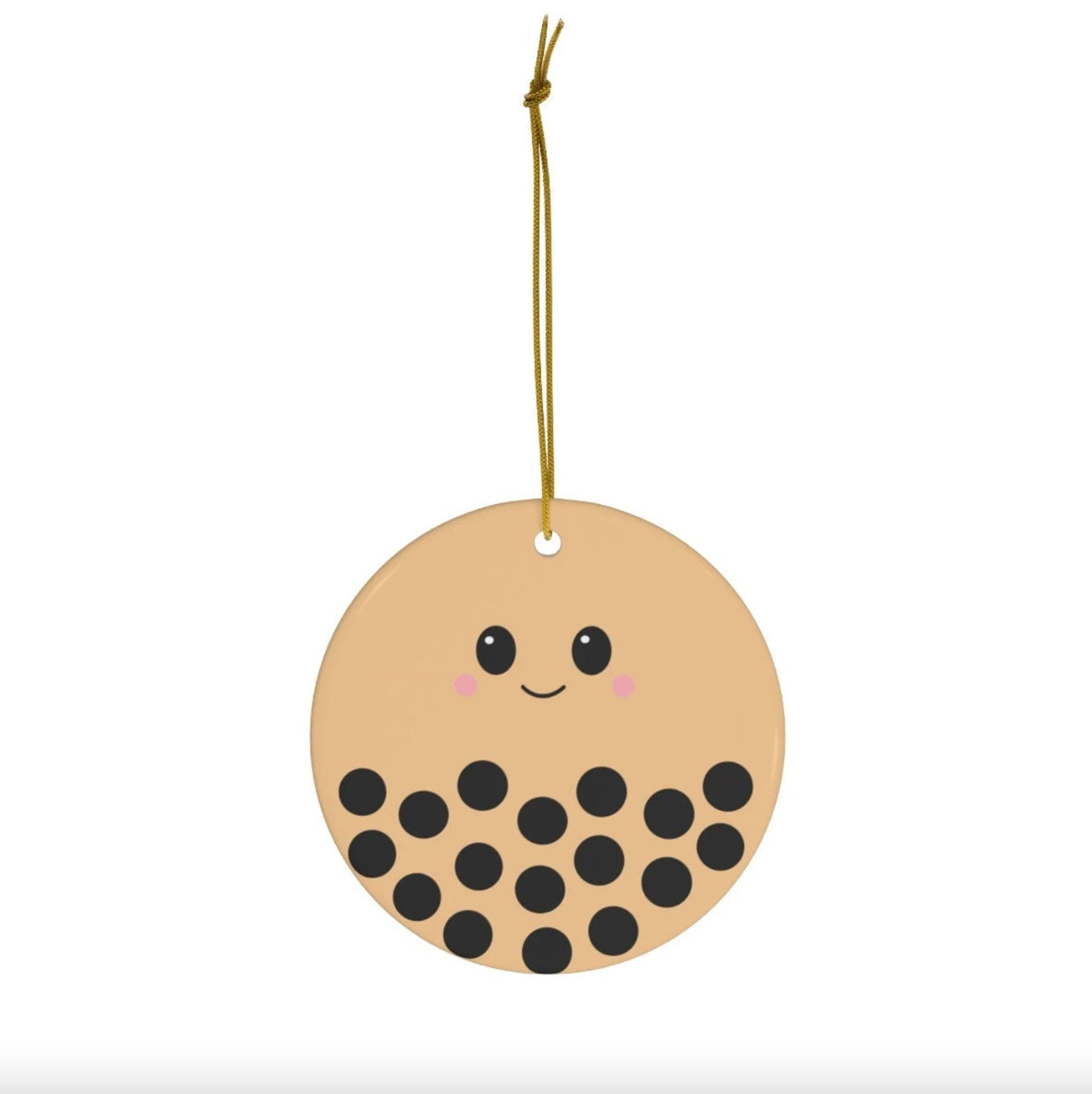 Boba Milk Tea Round Ceramic Ornament, Holiday Boba Gift, Pearl Milk Tea ...