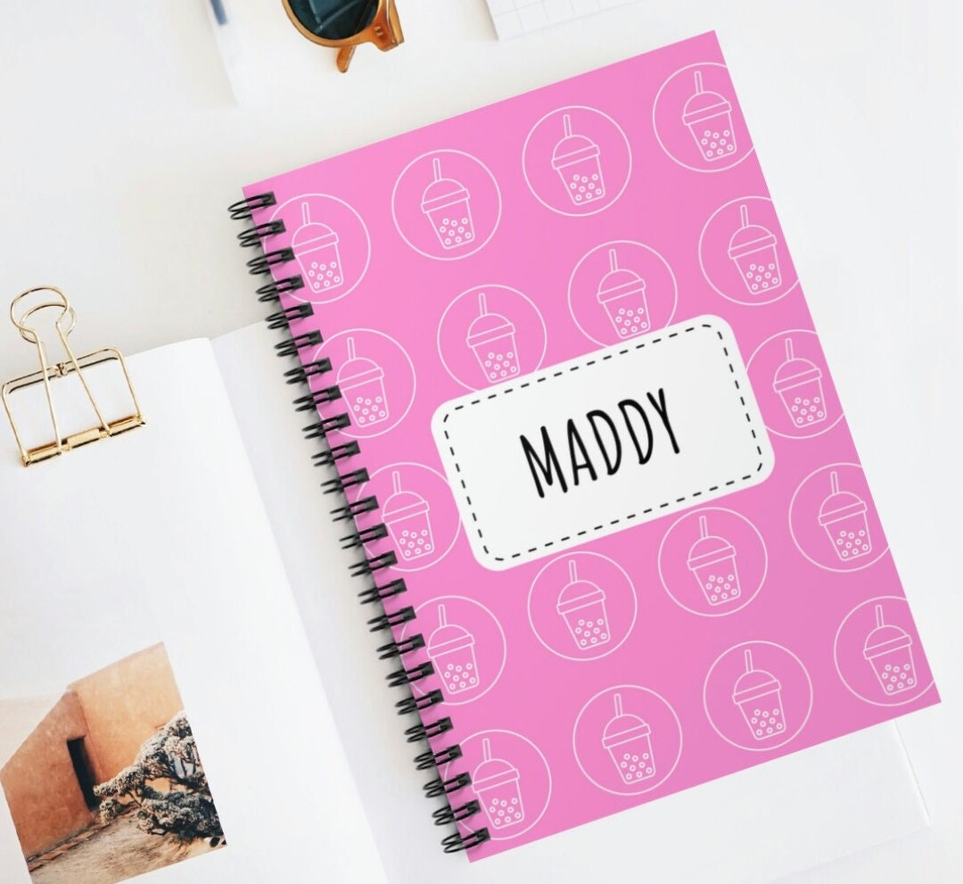 Personalized Boba Milk Tea Spiral Notebook, Ruled Line School Notebook ...