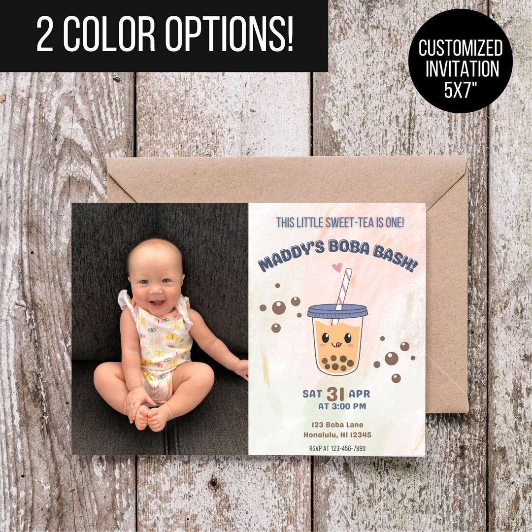 Photo Sweet-tea Boba Milk Tea Digital Invitation, Bubble Milk Tea Party ...