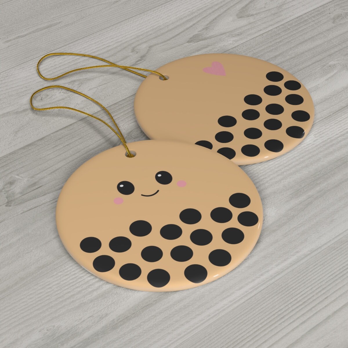 Boba Milk Tea Round Ceramic Ornament, Holiday Boba Gift, Pearl Milk Tea ...