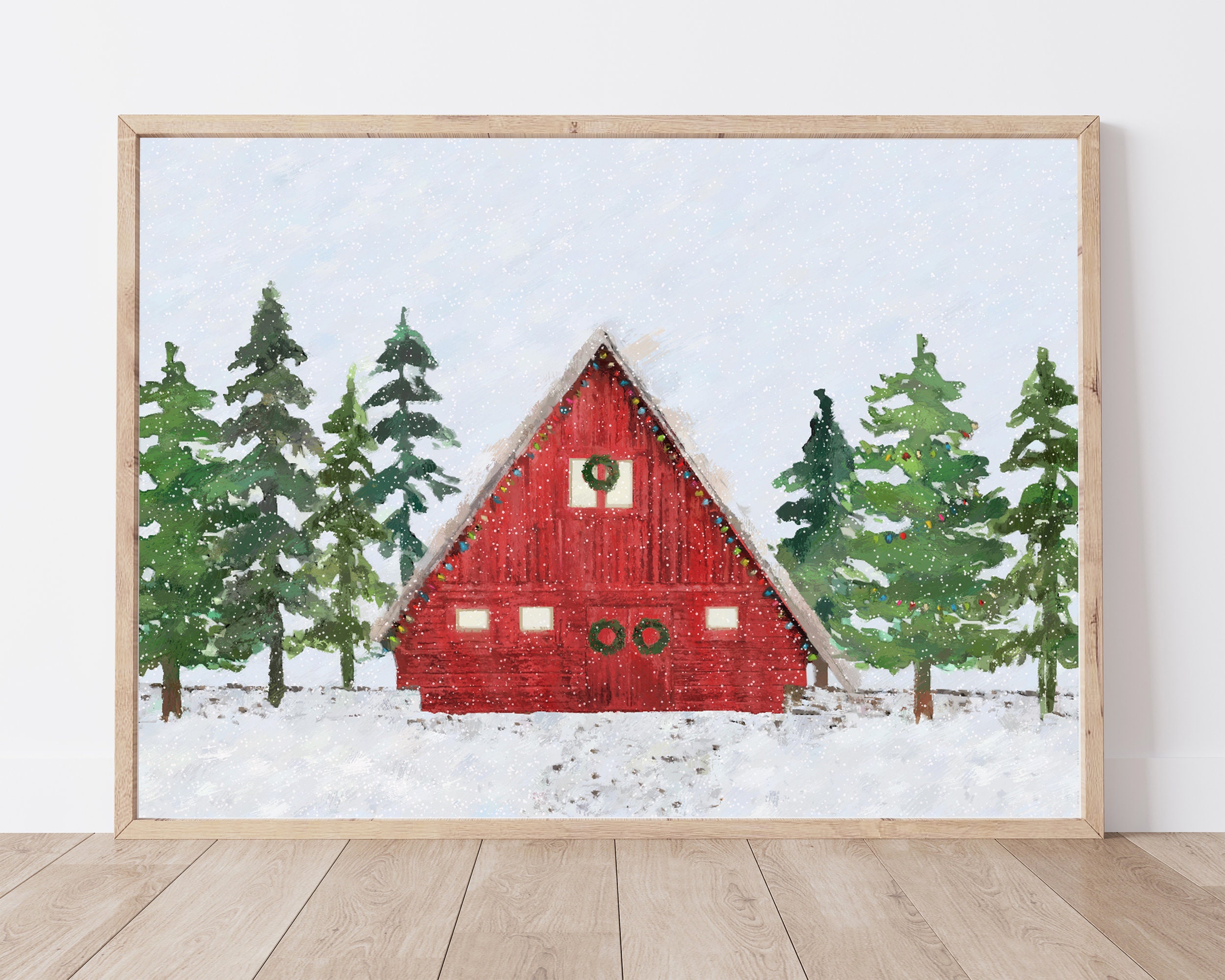 Cabin in the Woods Art Print Christmas Art, Holiday Art, Cabin Art, A ...