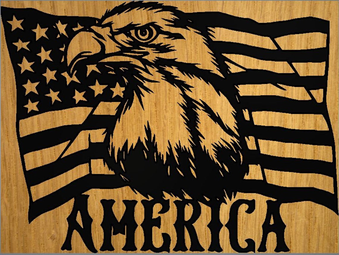 American Flag With Eagle DXF, Laser Cut or CNC Router Svg Template ...