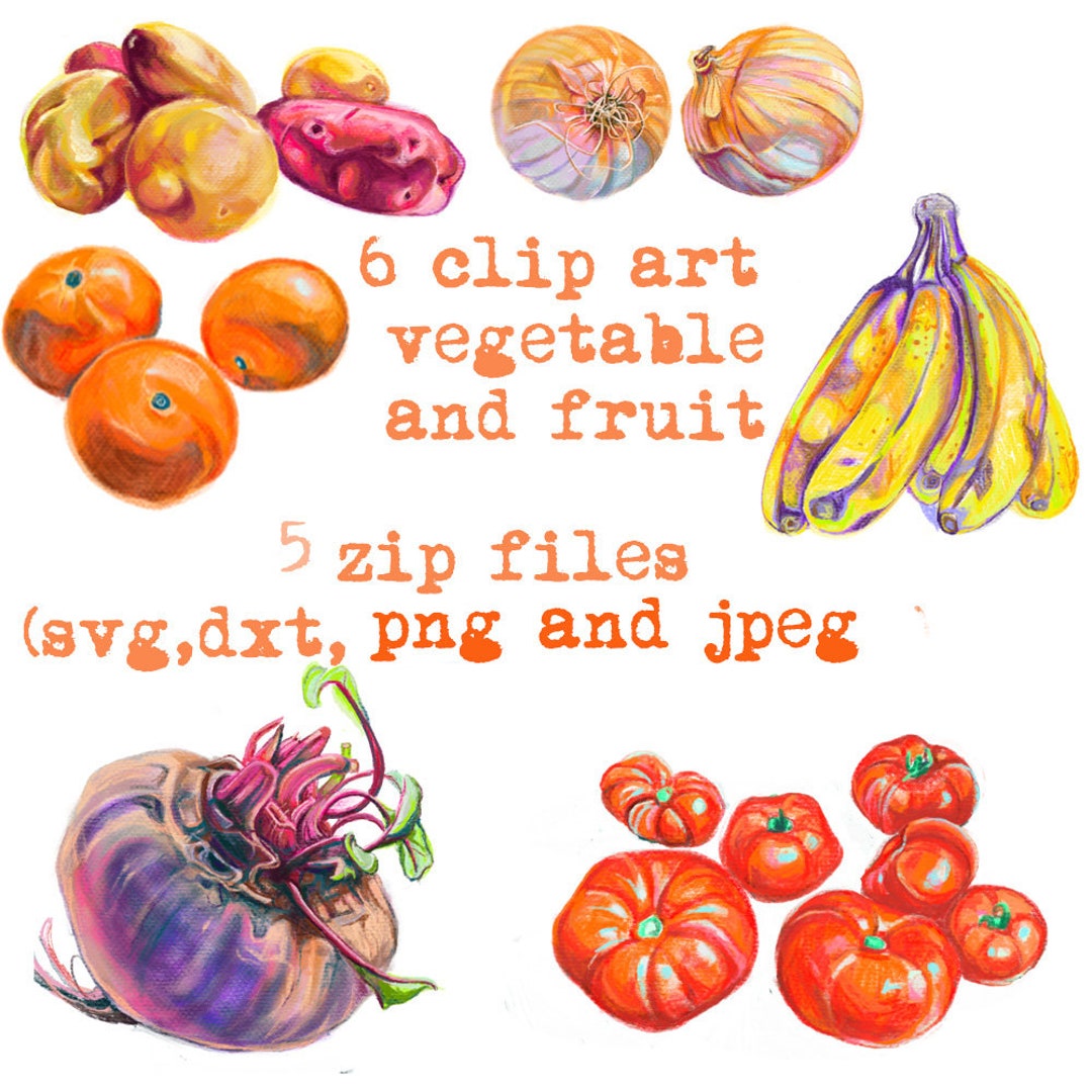 Hand Drawn Clip Art Fruit and Vegetable, Colorful Illustration , Svg ...