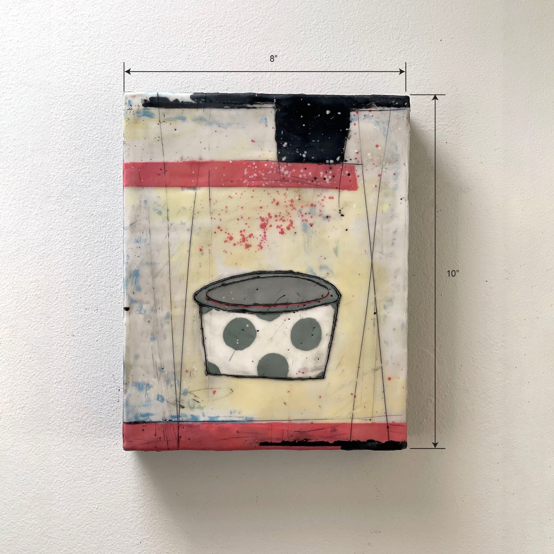 Encaustic Polkadot Bowl Painting | Mixed Media Abstract Art, 8x10 - Etsy