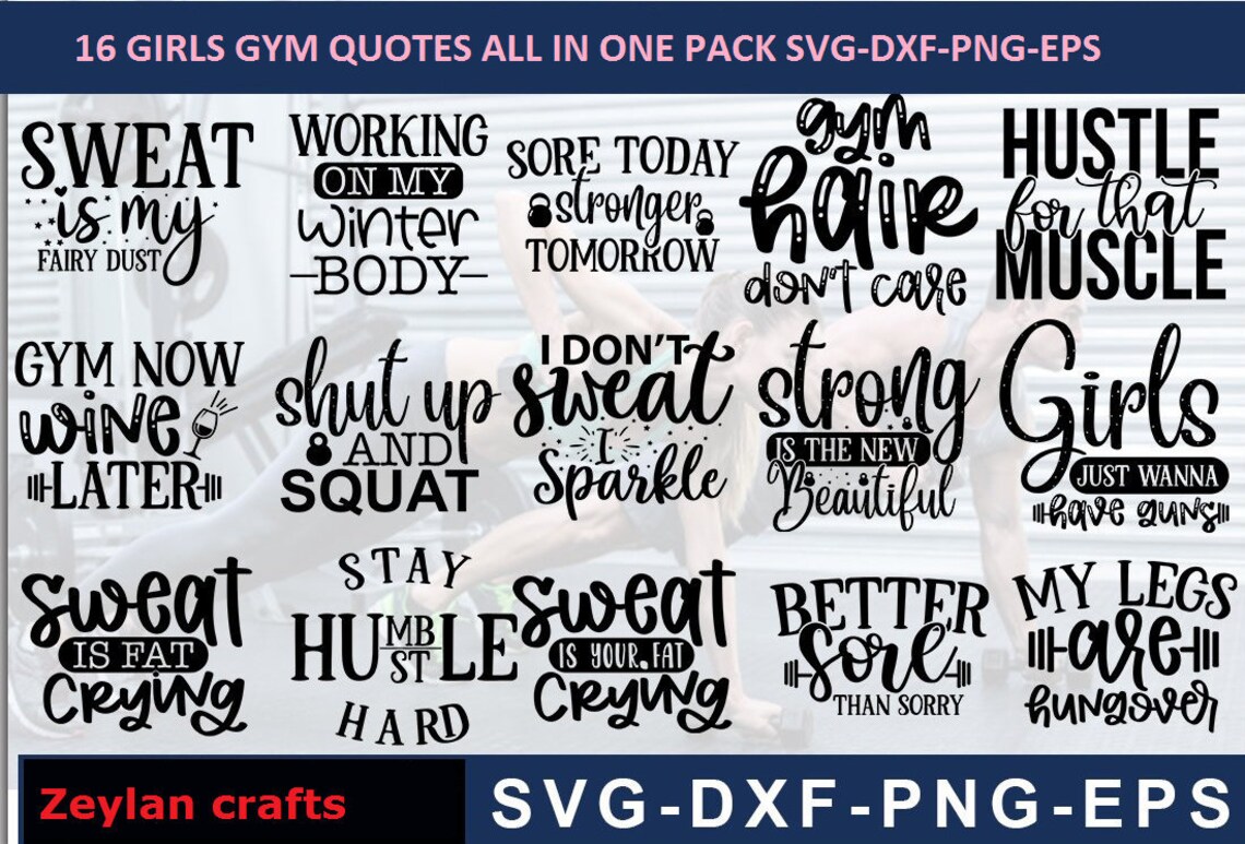 Girls Gym Quotes SVG Bundle, Barbell Svg, Workout Svg, Sport Svg ...