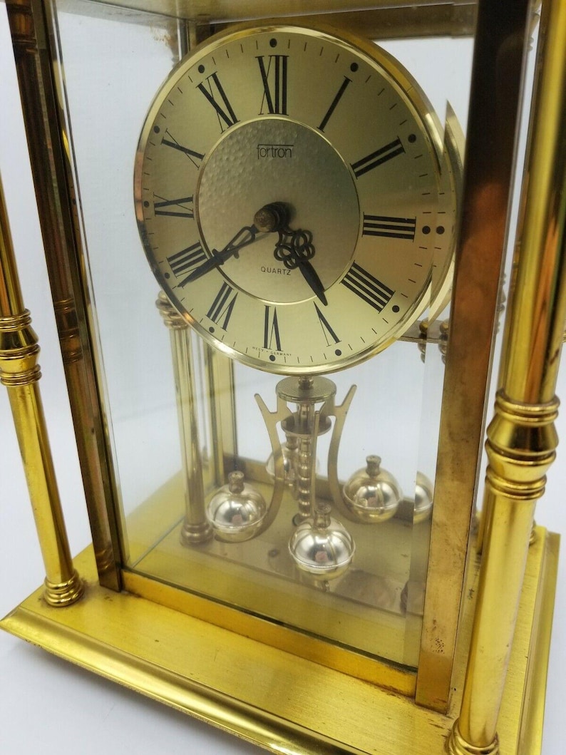 Fortron German Quartz Battery Operated Gold Rectangle Glass Box Clock ...