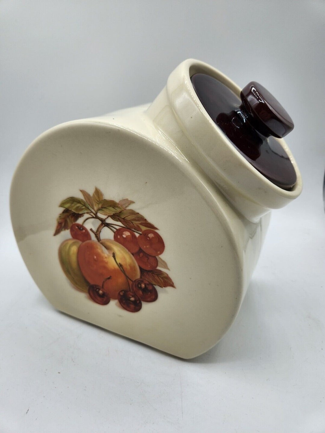 Vintage Mccoy Fruit Cookie Jar Tilt Canister Harvest Peaches & Cherries ...