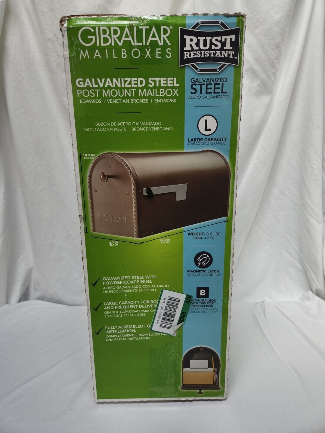 Gibraltar Mailboxes Post Mount Mailbox Steel Venetian Bronze Large New ...