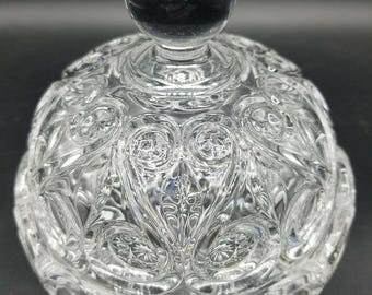 Vintage Crystal Candy Dish With Lid Diamond Cut Etched Glass Decorative ...