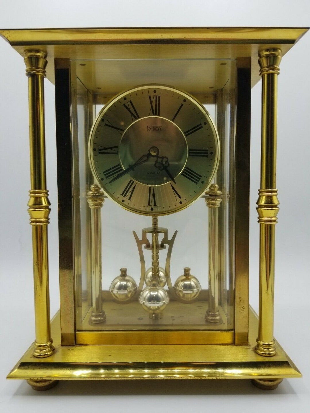 Fortron German Quartz Battery Operated Gold Rectangle Glass Box Clock ...