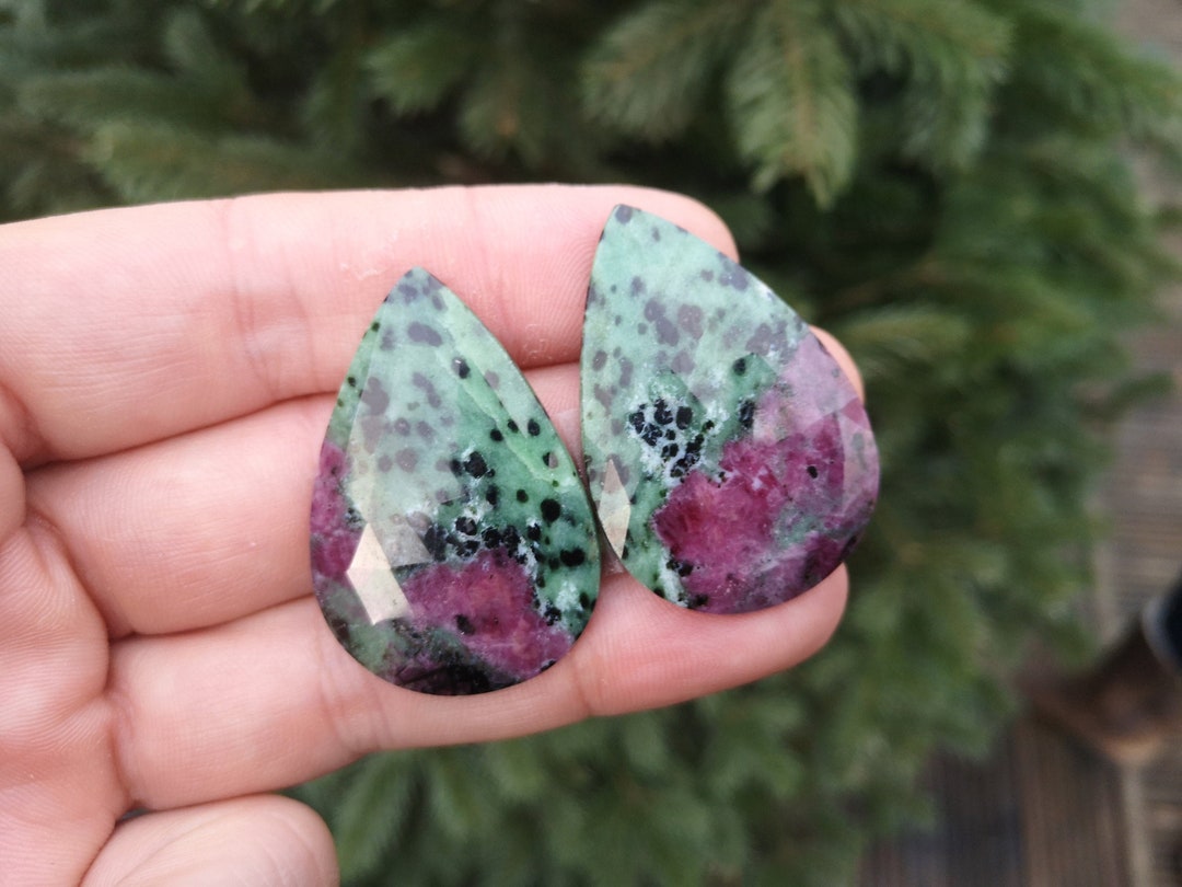 2 X Large Ruby Zoisite Cut Cabochons, 31x45mm, 28g / 140cts in Weight ...