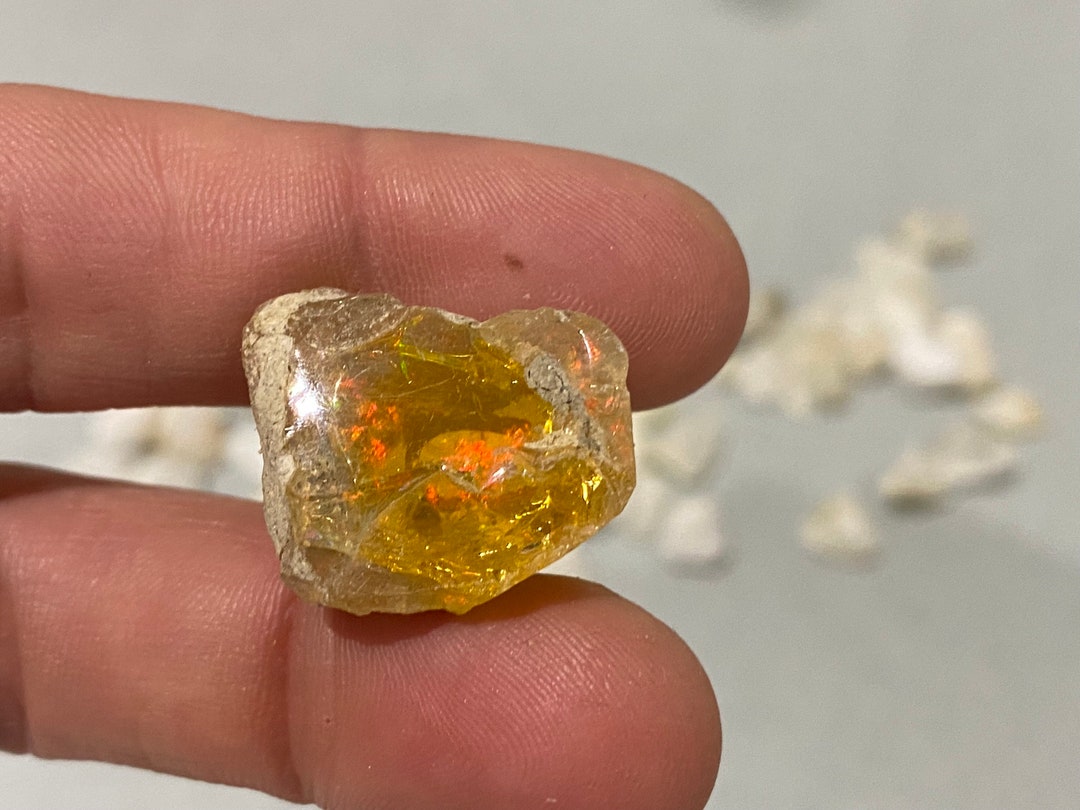 Raw Orange Opal - Measuring 21x17x17mm - Multi Green and Red Flash ...
