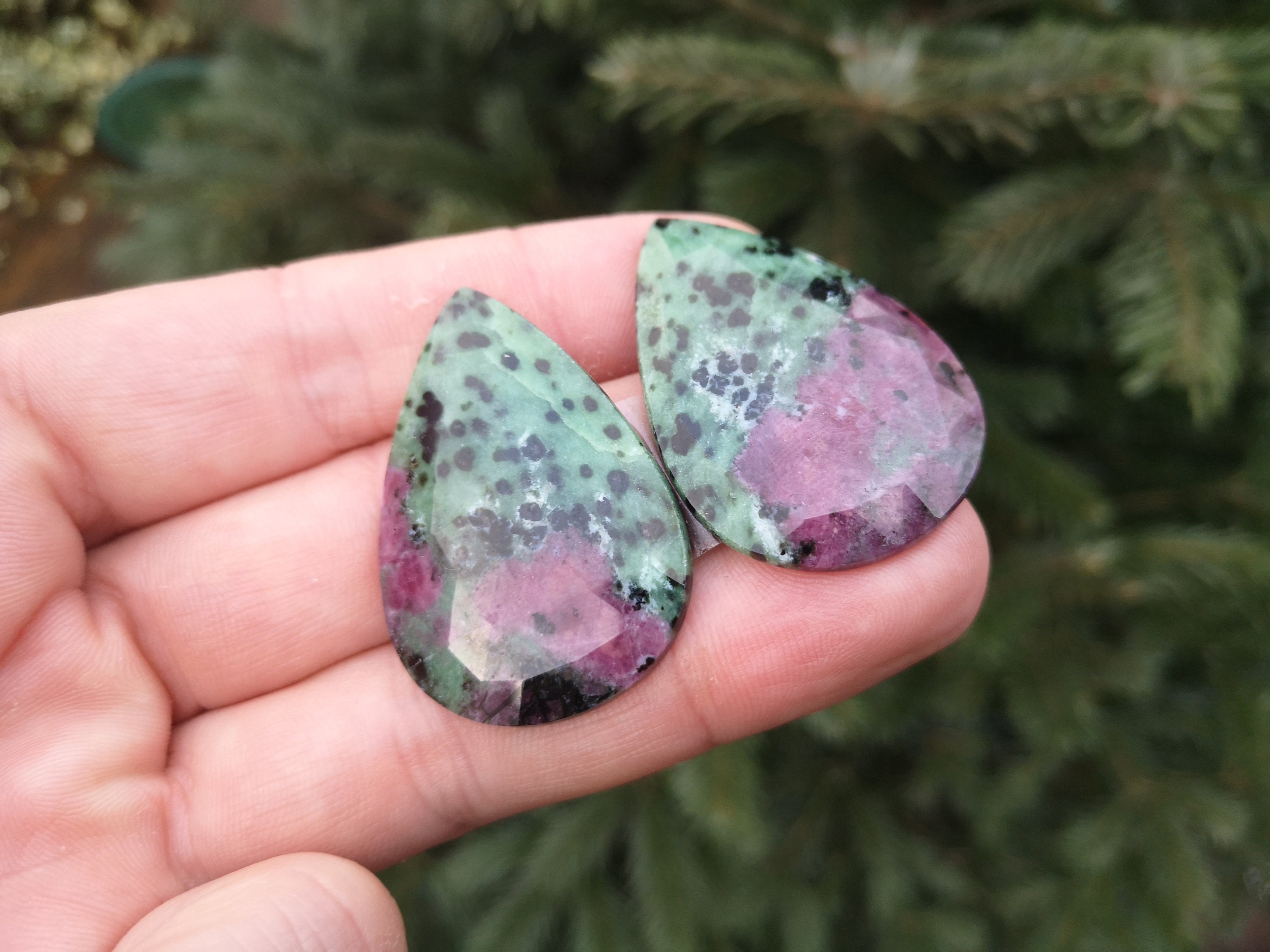 2 x Large Ruby Zoisite cut cabochons 31x45mm 28g / 140cts | Etsy