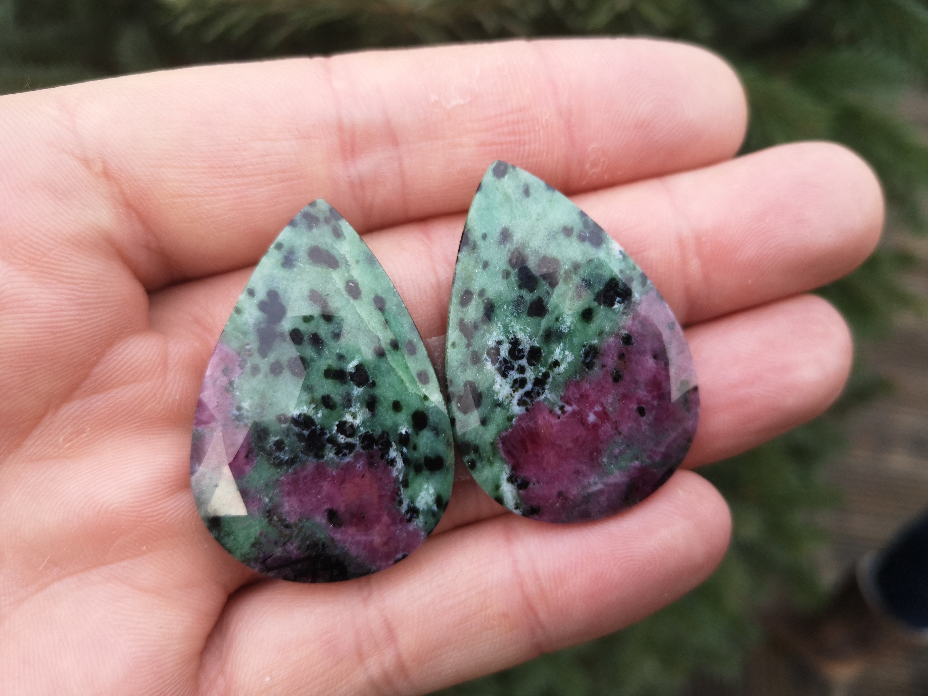 2 x Large Ruby Zoisite cut cabochons 31x45mm 28g / 140cts | Etsy