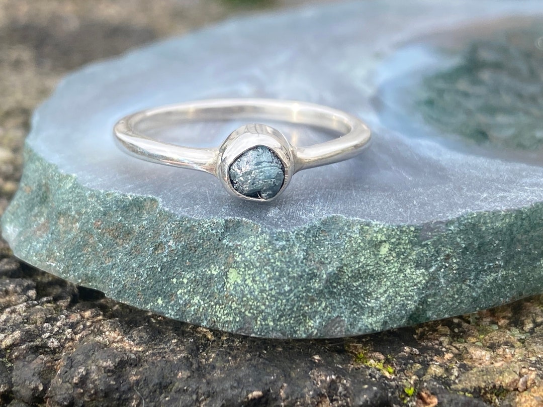 Steel Grey Raw Diamond Sterling Silver Ring - Natural Rough Diamond ...