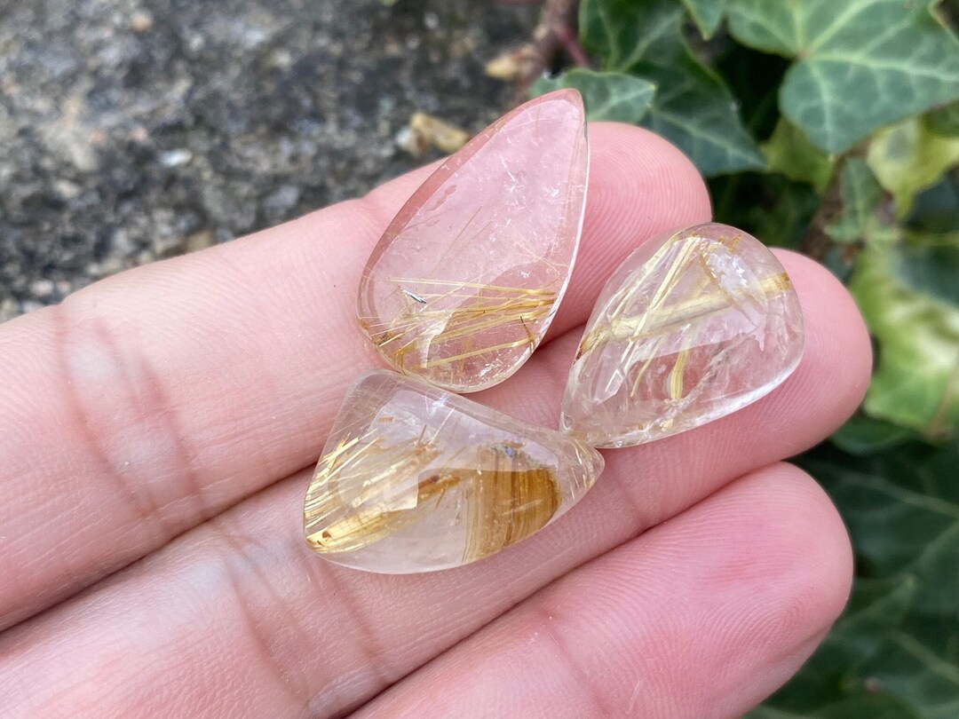 3 X Rutilated Quartz Cabochons, Measuring 23x13mm to 19x13mm Angels ...