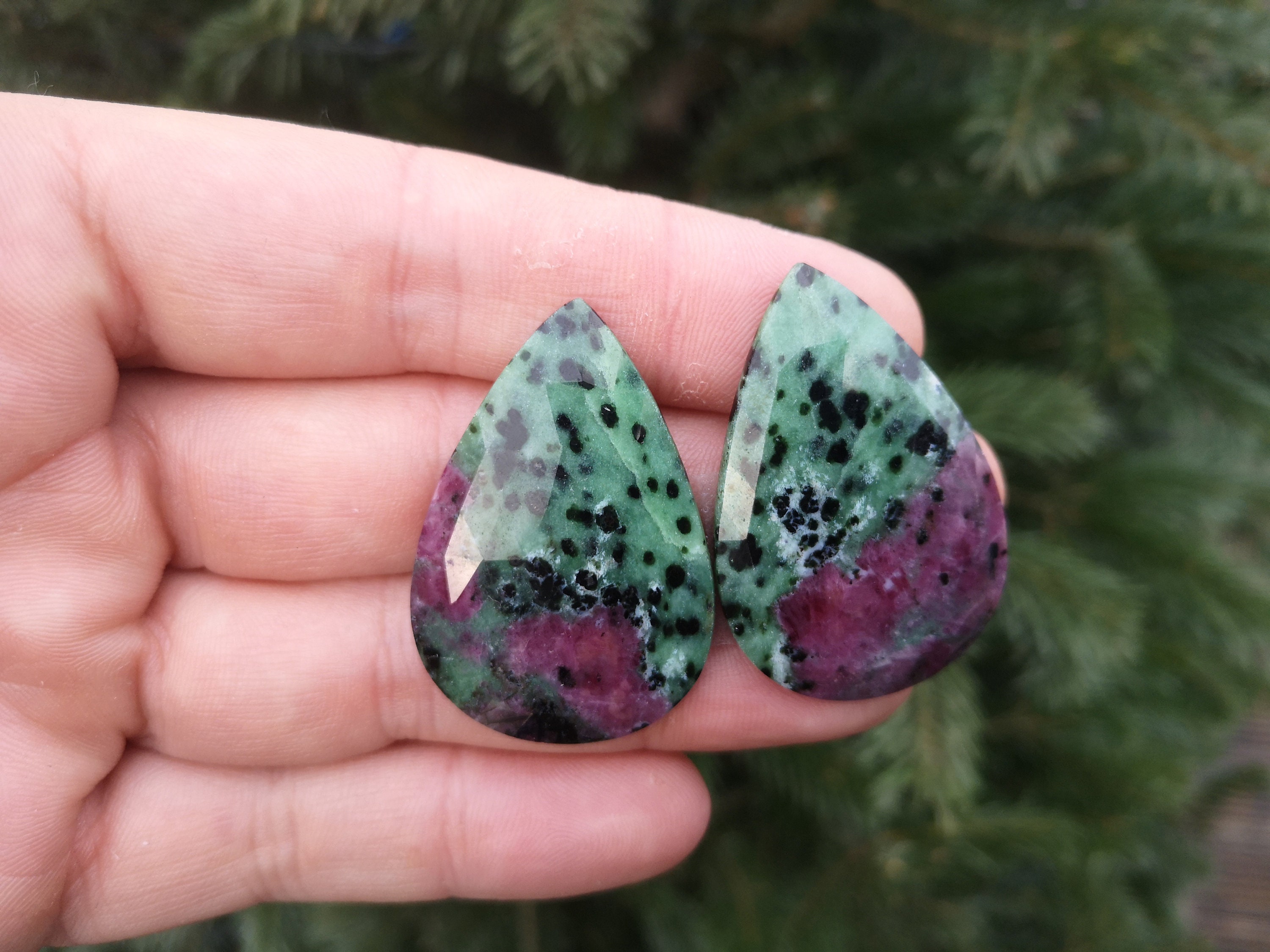 2 x Large Ruby Zoisite cut cabochons 31x45mm 28g / 140cts | Etsy