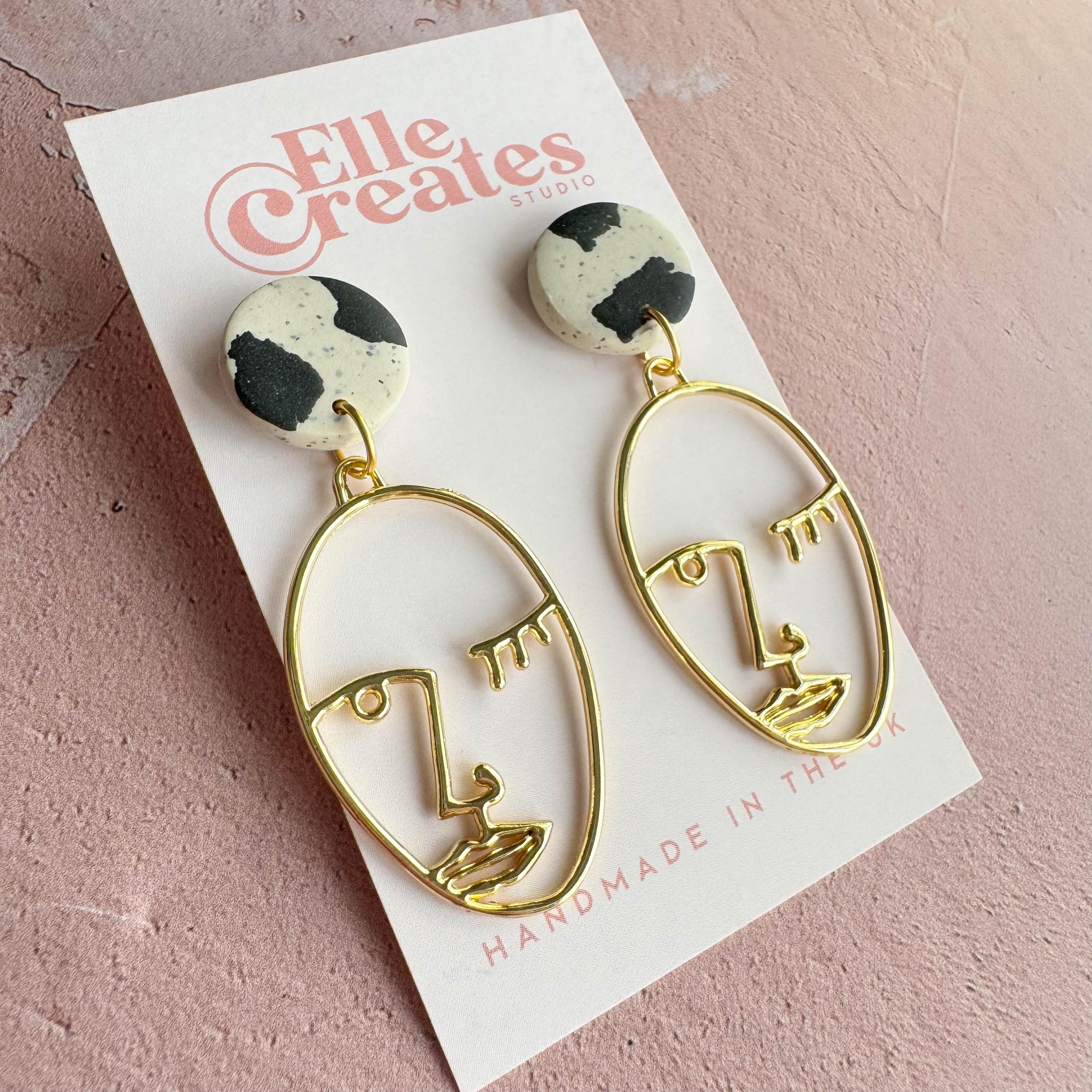 Speckled Cow Print & Winking Face Statement Earrings // Polymer Clay ...