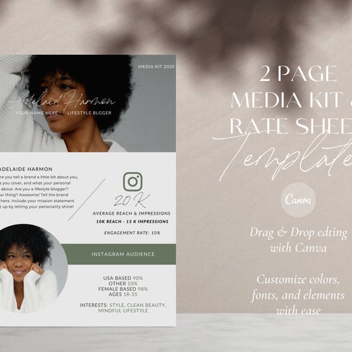 2 Page Media Kit Rate Sheet Influencer Media Kit Blogger - Etsy