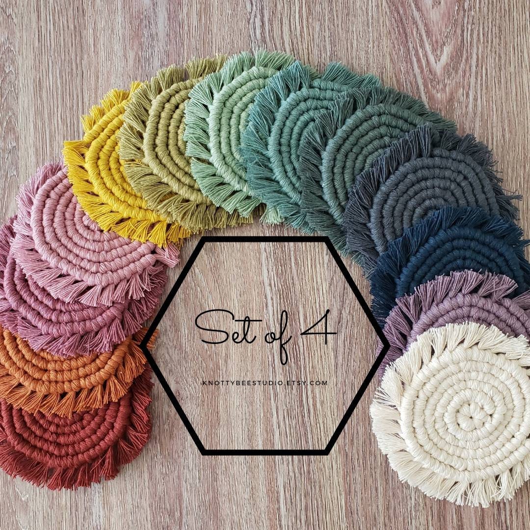 Coaster Set Macrame Gift Idea Boho Decor Coasters Rustic Wedding Gift ...