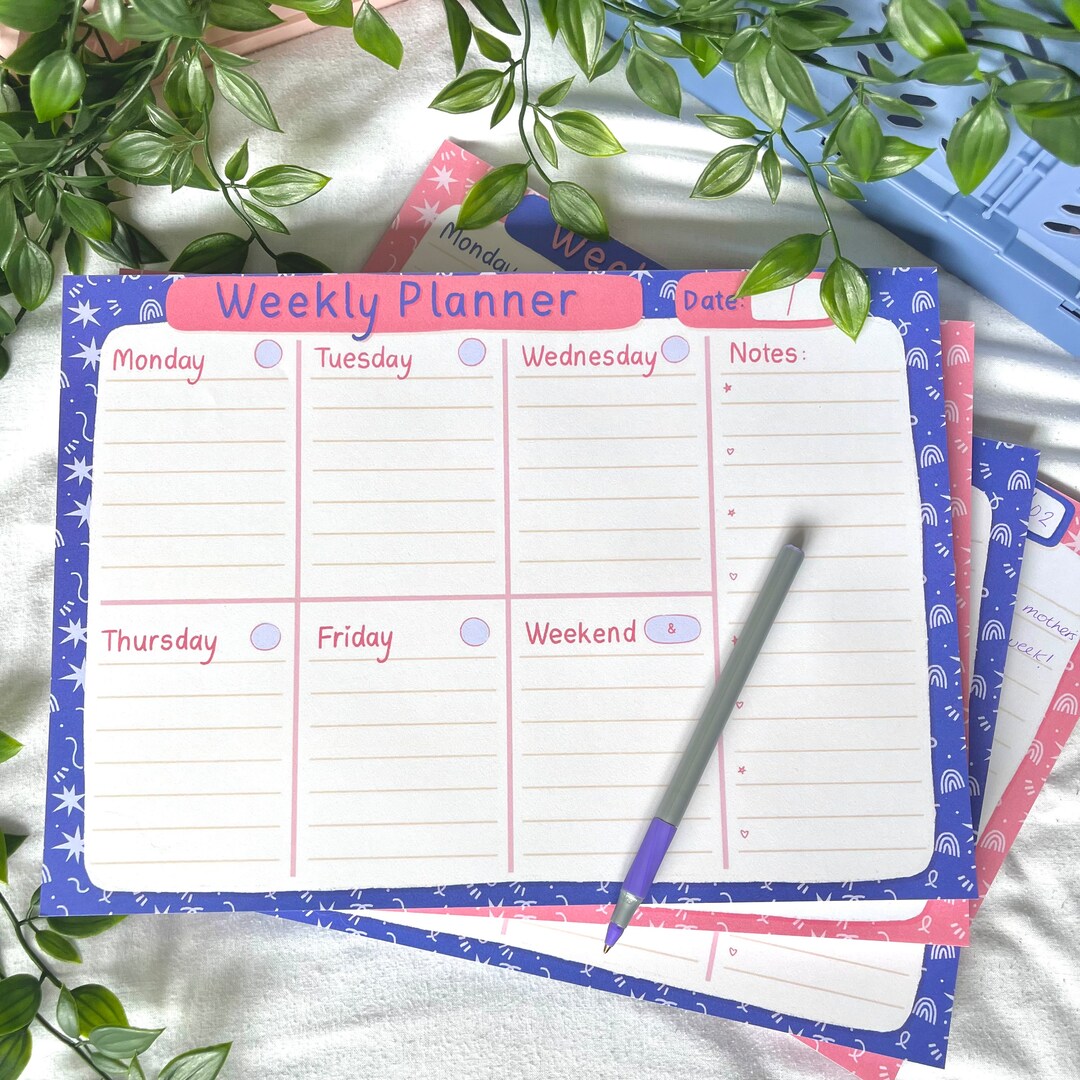 A4 Weekly Desk Planner Notepad, Meal Planner, Weekly Calendar, Habit ...