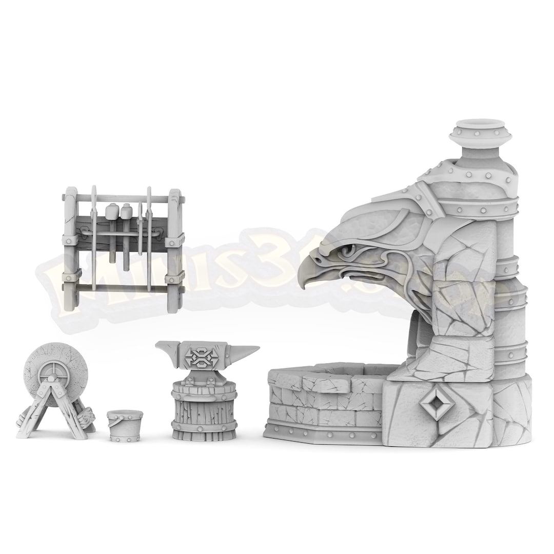 Blacksmith: Forge, Anvil, Grinding, Bucket HQ Dungeon by Minis3d - Etsy