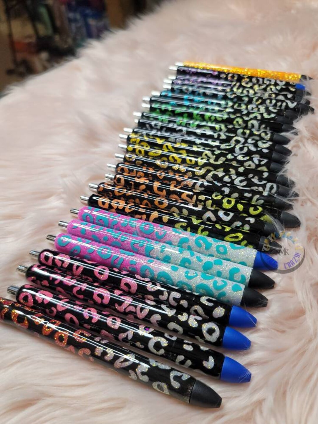 Leopard Print Stenciled Glitter Pens, Gel Ink Pens - Etsy