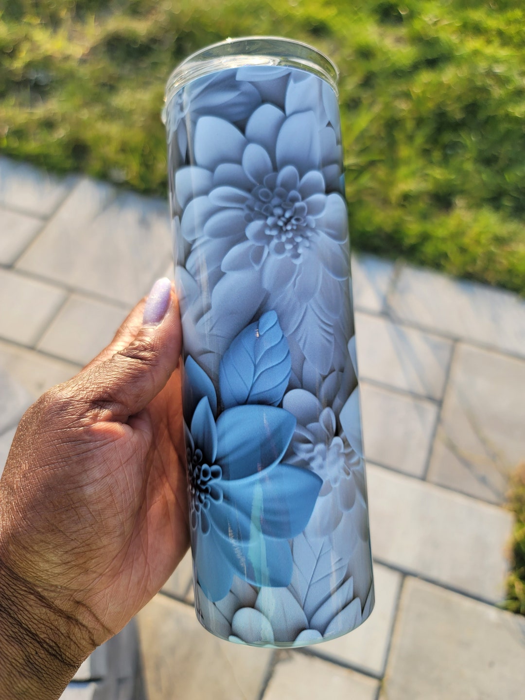 3D Floral Blue/white Sublimation Tumbler, 20 Oz. - Etsy