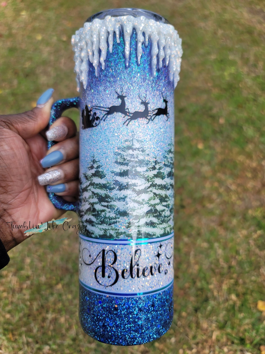 Winter-themed Santa and Reindeer Glitter Tumbler - Etsy