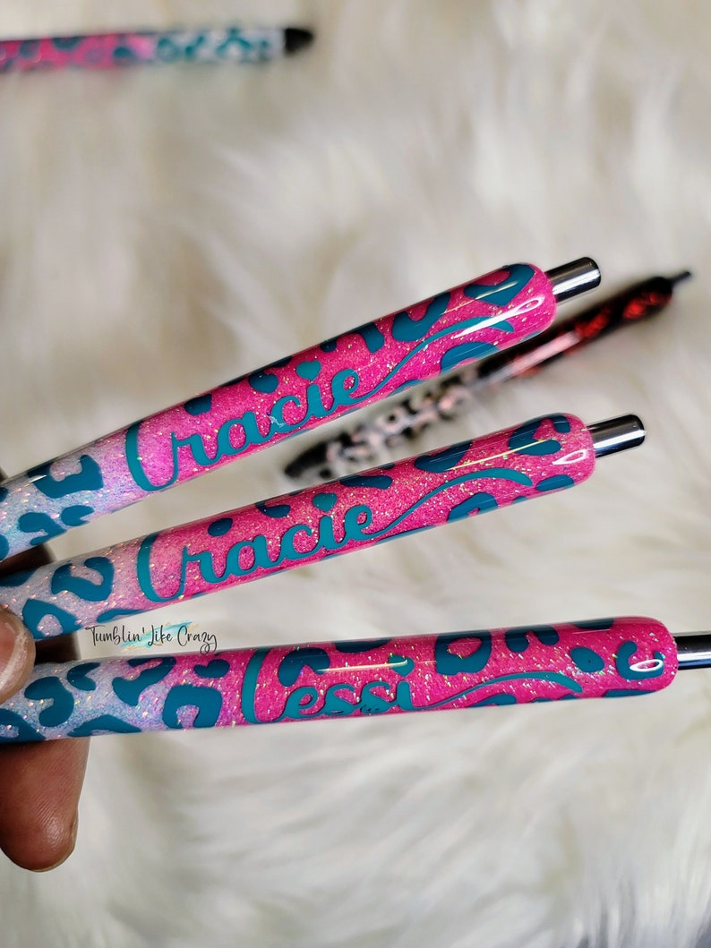 Leopard Print Stenciled Glitter Pens, Gel Ink Pens - Etsy