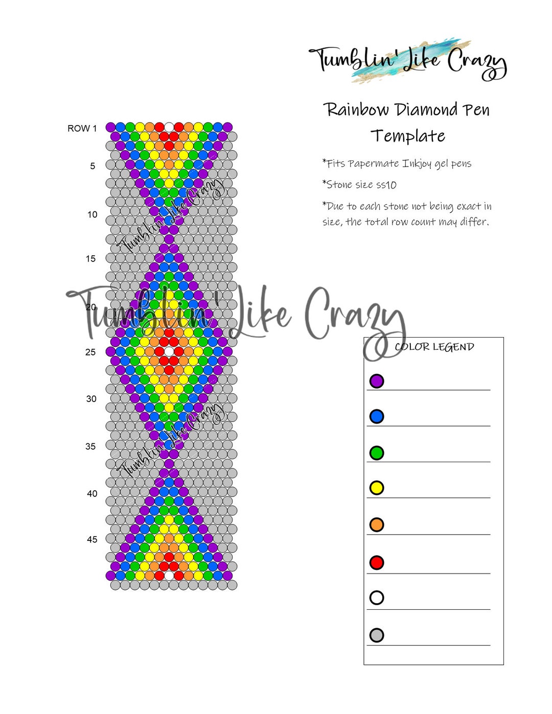 Rainbow Diamond Rhinestone Pen Pattern Template, Inkjoy Pens - Etsy