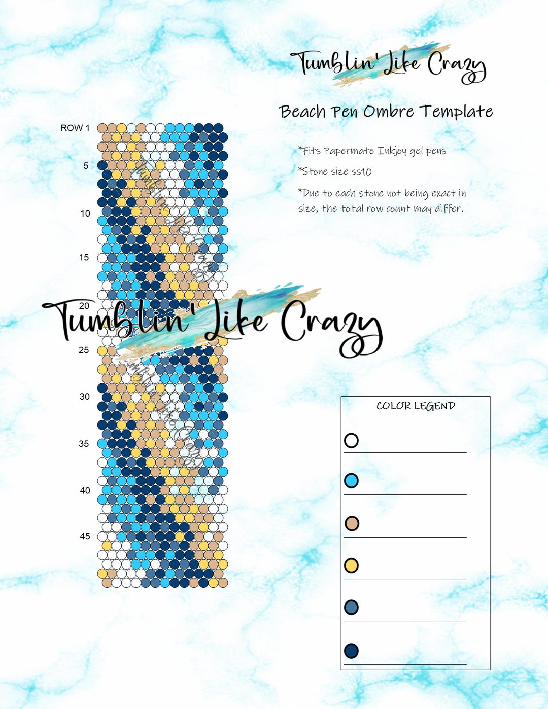 Rhinestone Beach Pen Ombre 6-color Template - Etsy