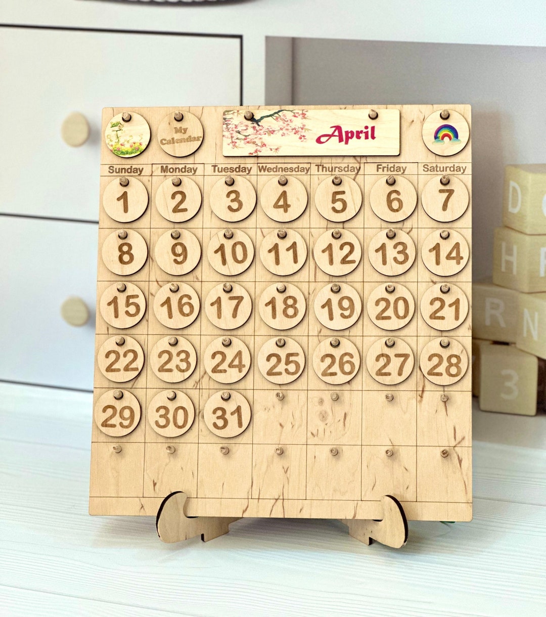 Montessori Calendar for Kid, Wooden Perpetual Calendar, Classroom ...