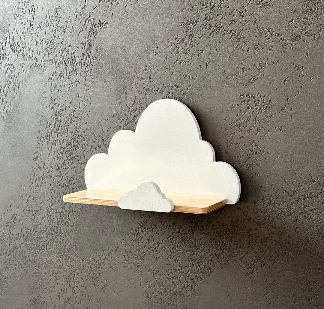 White Wall Cloud Bookshelf, Wooden Wall Display for Toys Wall Mount ...