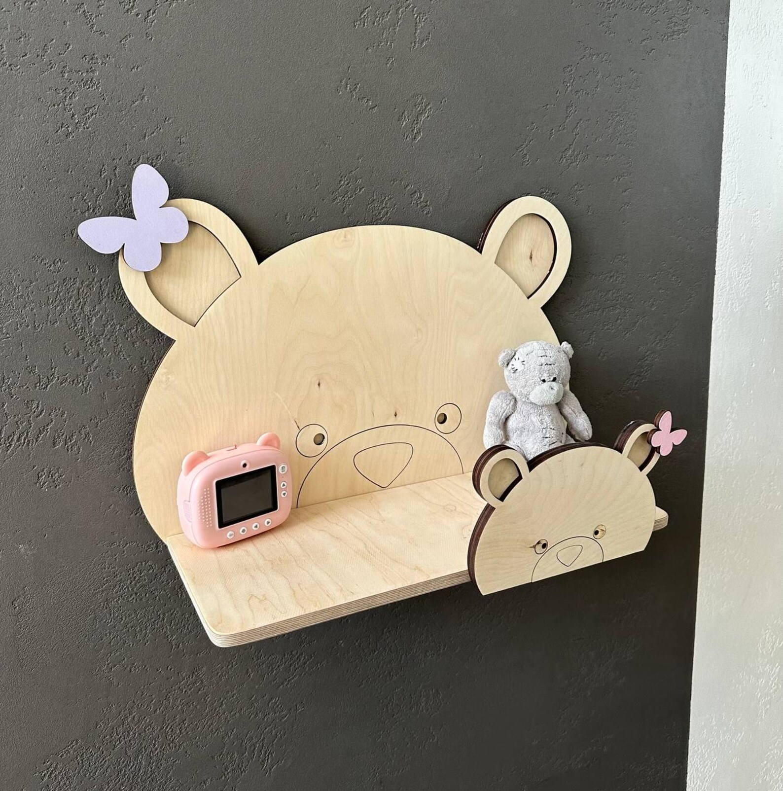Bear Organic Floating Shelf, Custom Toy Wall Storage, Handmade Nursery ...