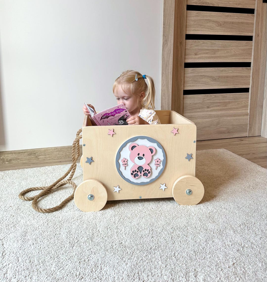 Wooden Toy Cart on Wheels, Personalized Toy Box, Gift for Godson, Baby ...