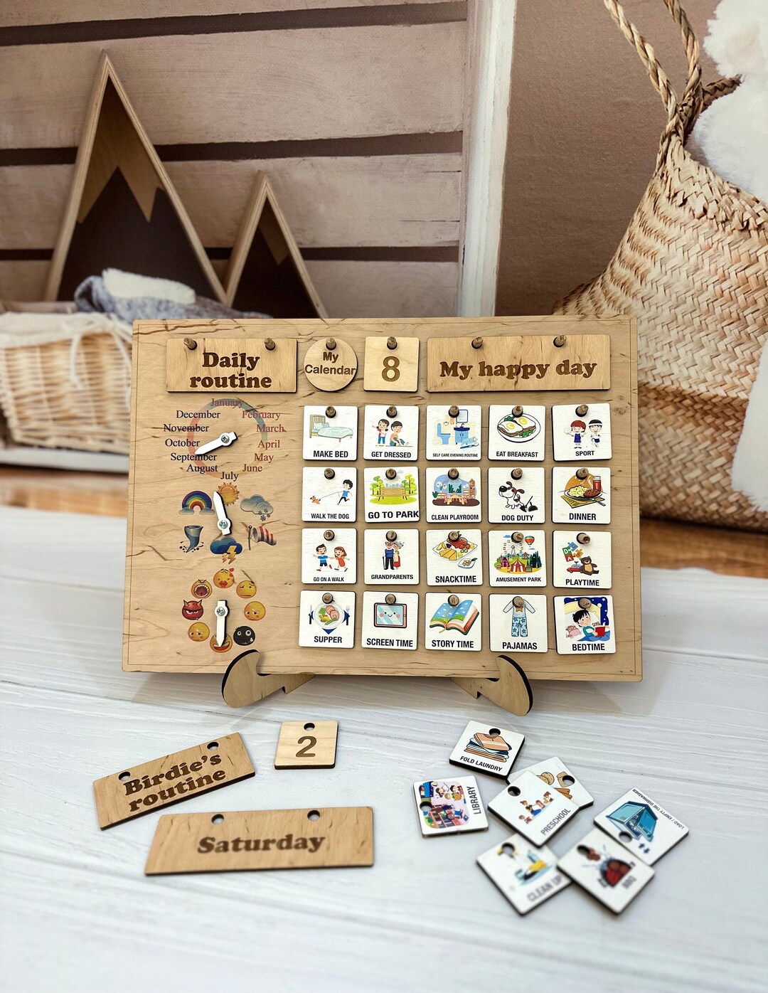 Wooden Montessori Calendar, Chore Chart for Kid, Homeschool Desk ...