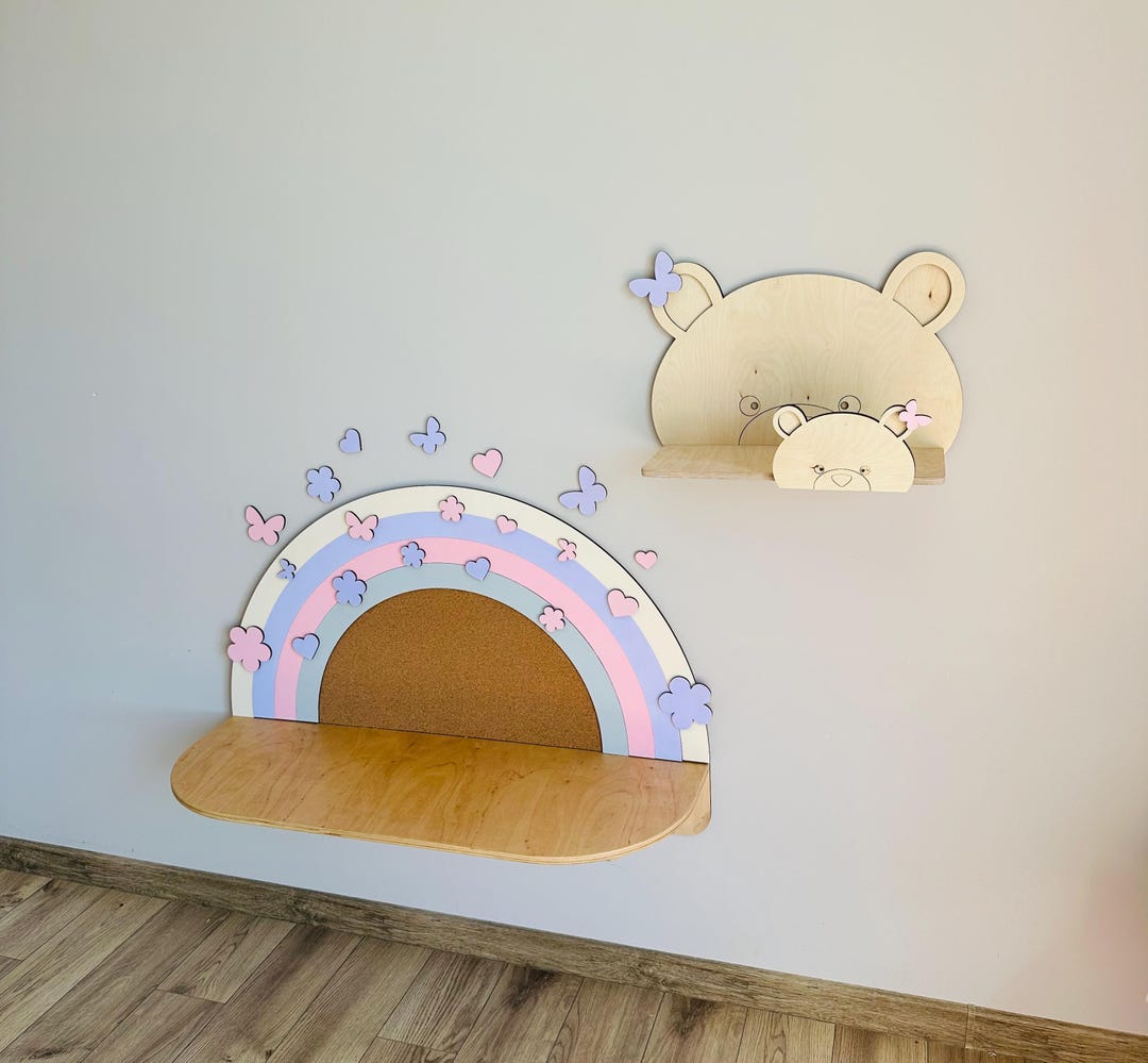 Colorful Kids Floating Desk and Wall Mounted Shelf Set, Custom Playroom ...